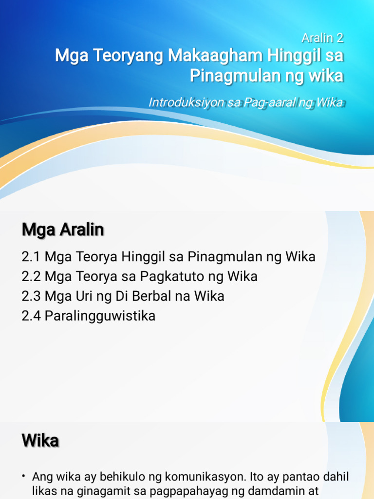 Mga Teoryang Makaagham Hinggil Sa Pinagmulan NG Wika | PDF