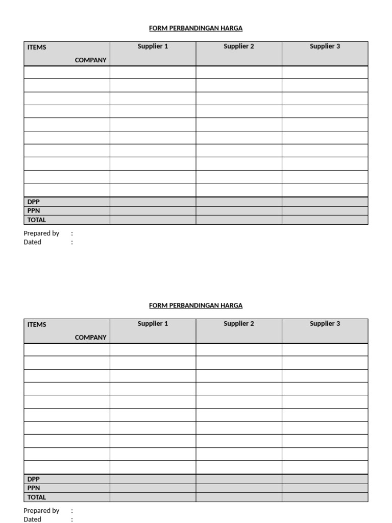 Form Perbandingan Harga | PDF