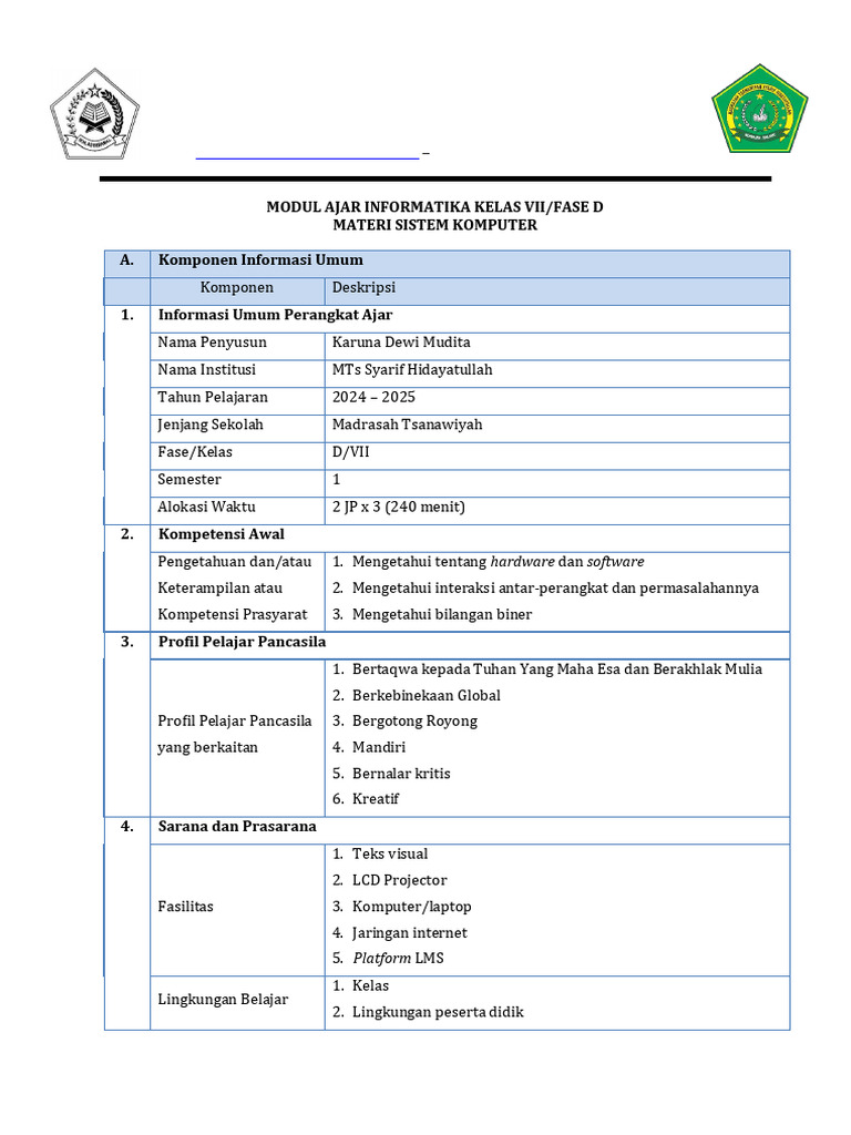 Informatika - Kelas - 7 - Materi 3 - Sistem Komputer | PDF