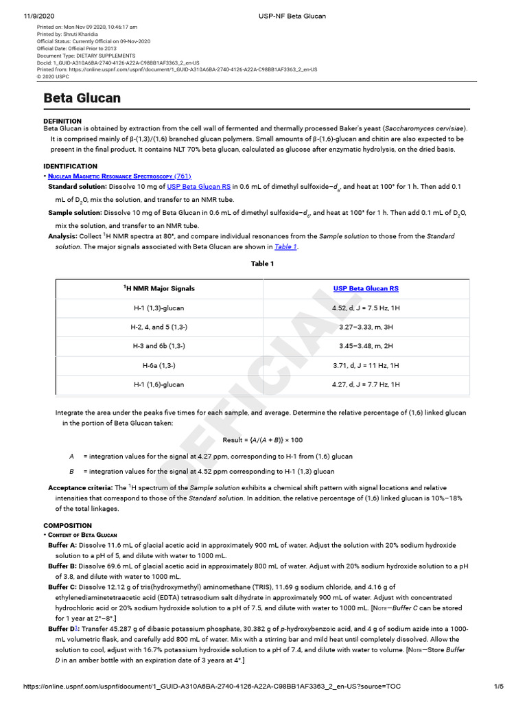 USP-NF Beta Glucan | PDF