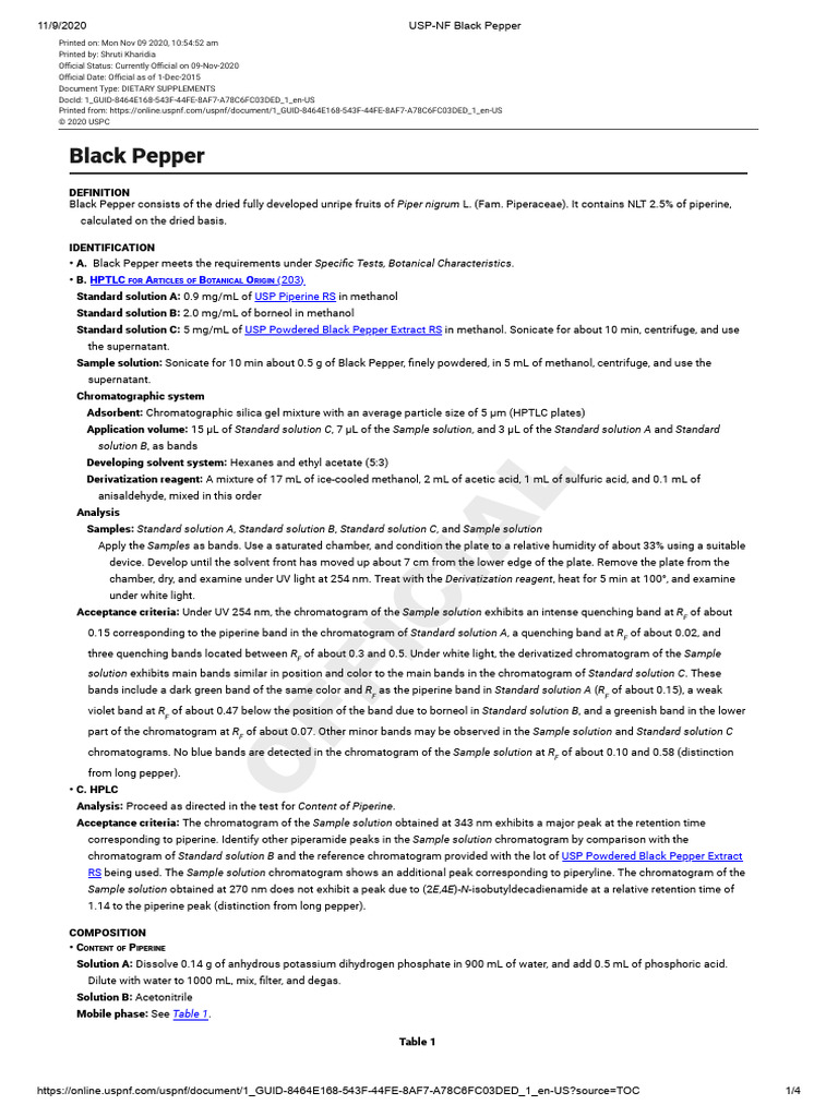 USP-NF Black Pepper | PDF