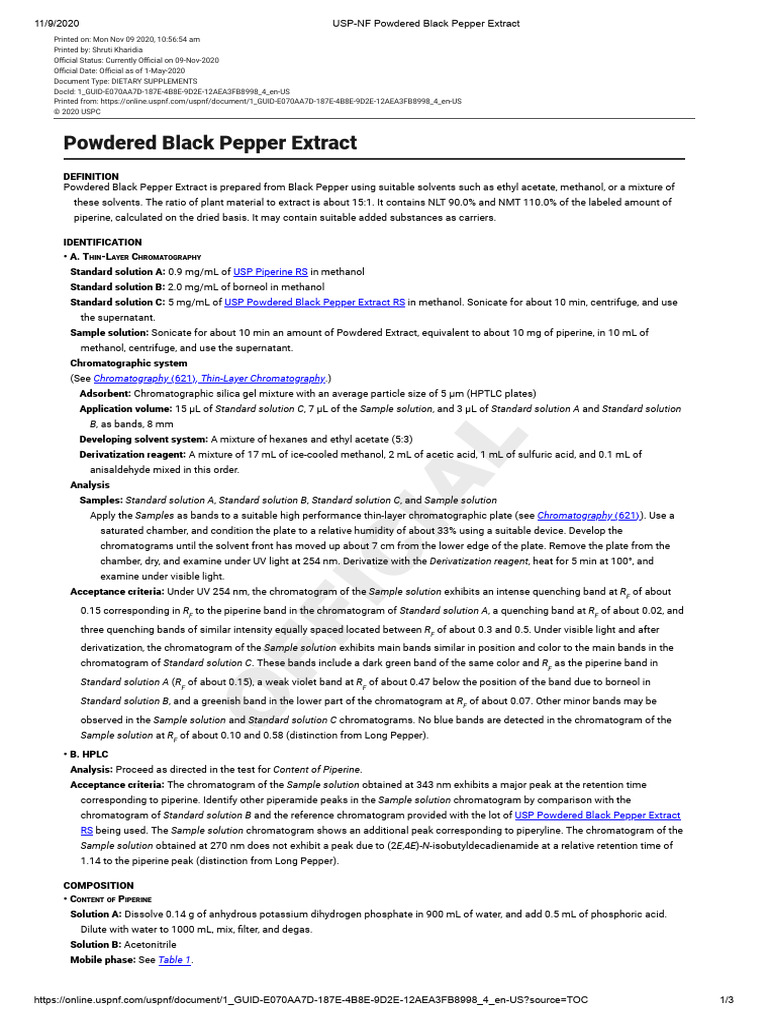 USP-NF Black Pepper Extract Analysis | PDF | Thin Layer Chromatography ...