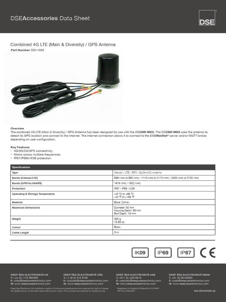 Combined 4G LTE (Main Diversity) GPS Antenna Data Sheet | PDF