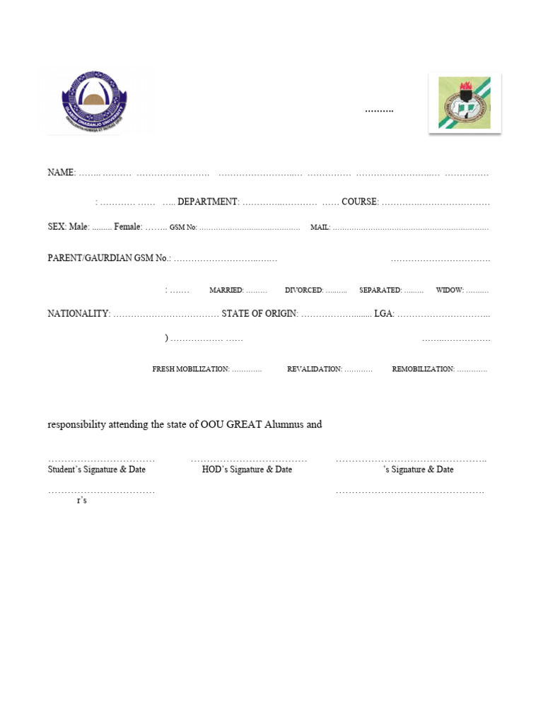 Nysc Mobilization Form | PDF