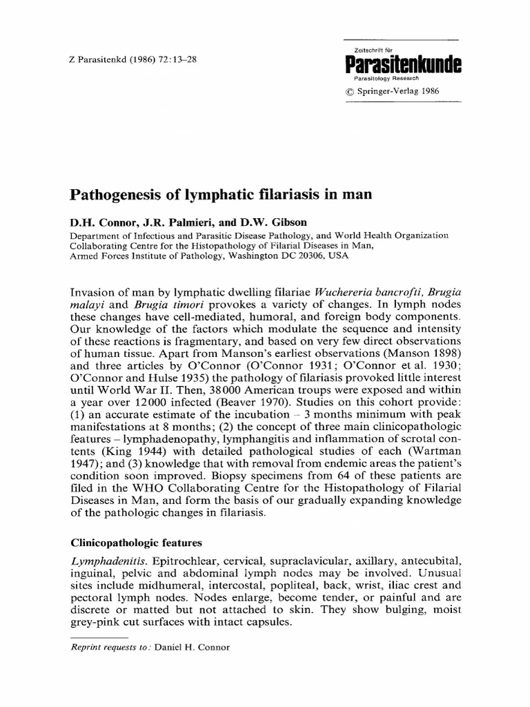 Pathogenesis of Lymphatic Filariasis in Man | PDF