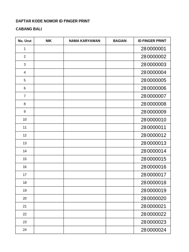 Form Kode Finger Print | PDF