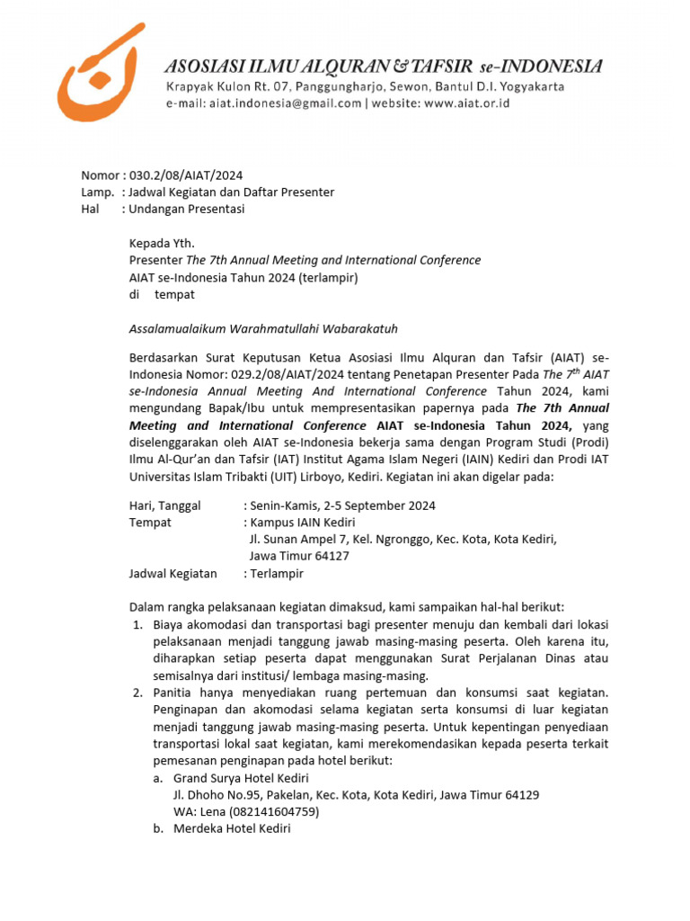 Undangan Presentasi AIAT 2024 | PDF