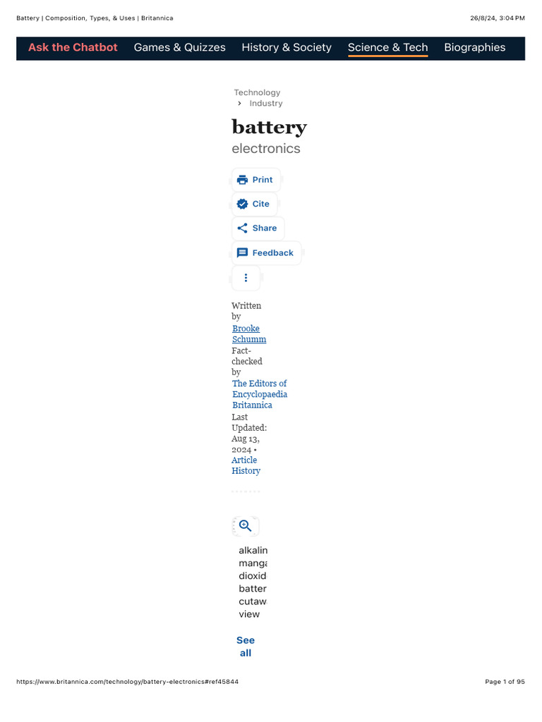 Battery - Composition, Types, & Uses - Britannica | PDF