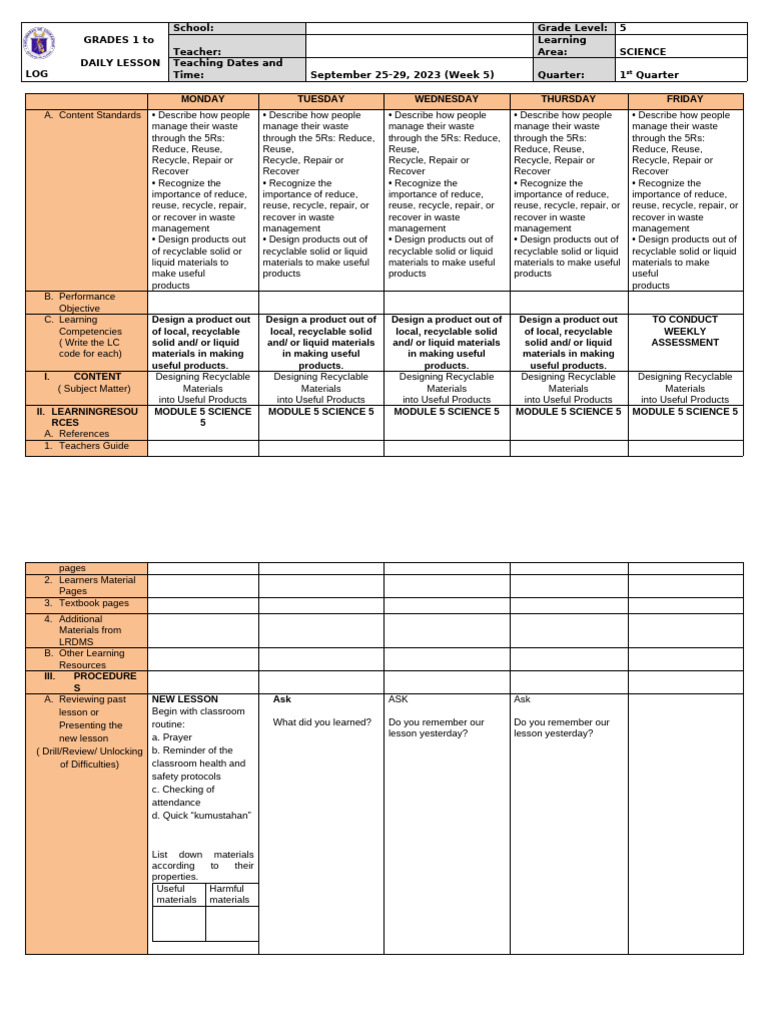 DLL Week 5 Science | PDF
