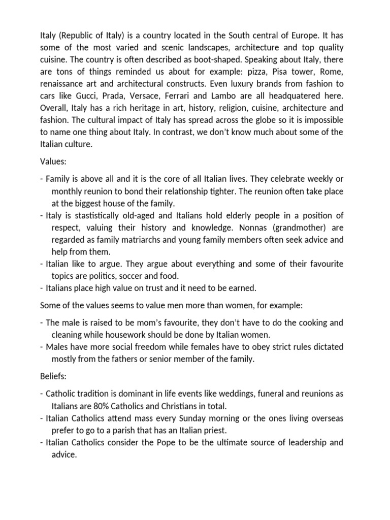 Italy Values and Beliefs | PDF