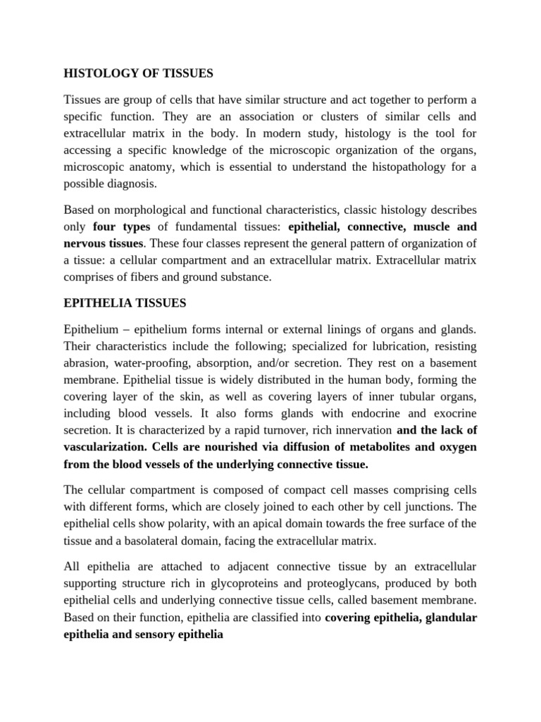 Histology of Epithelial and Connective Tissues Lecture Note | PDF