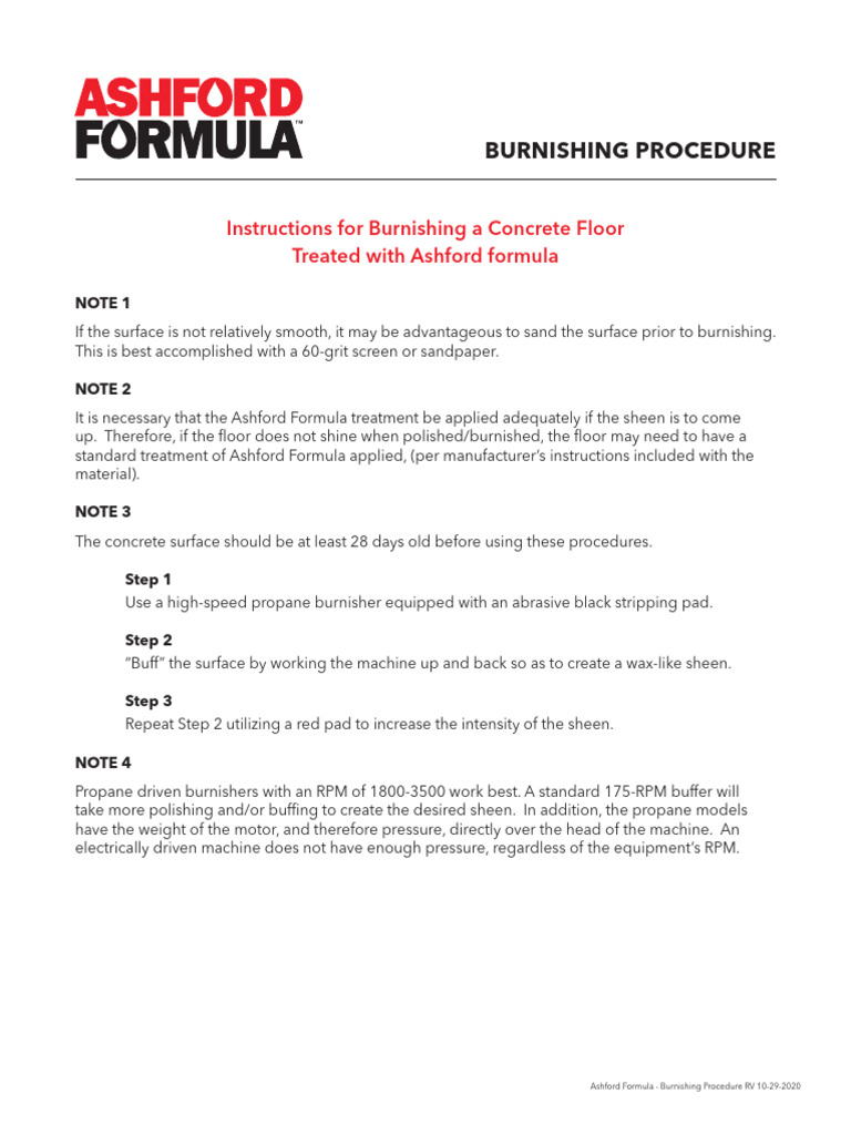 Ashford Formula Burnishing An Ashford Formula Floor | PDF