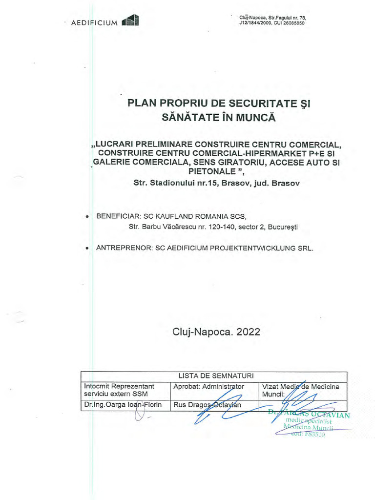 Plan SSM - Aed - KFL Brasov - Kaufland - Bun de Vazut | PDF