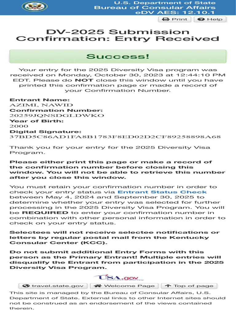 Electronic Diversity Visa Program | PDF