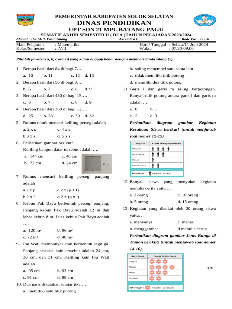 Soal Uas Mat Kelas 4 KM | PDF