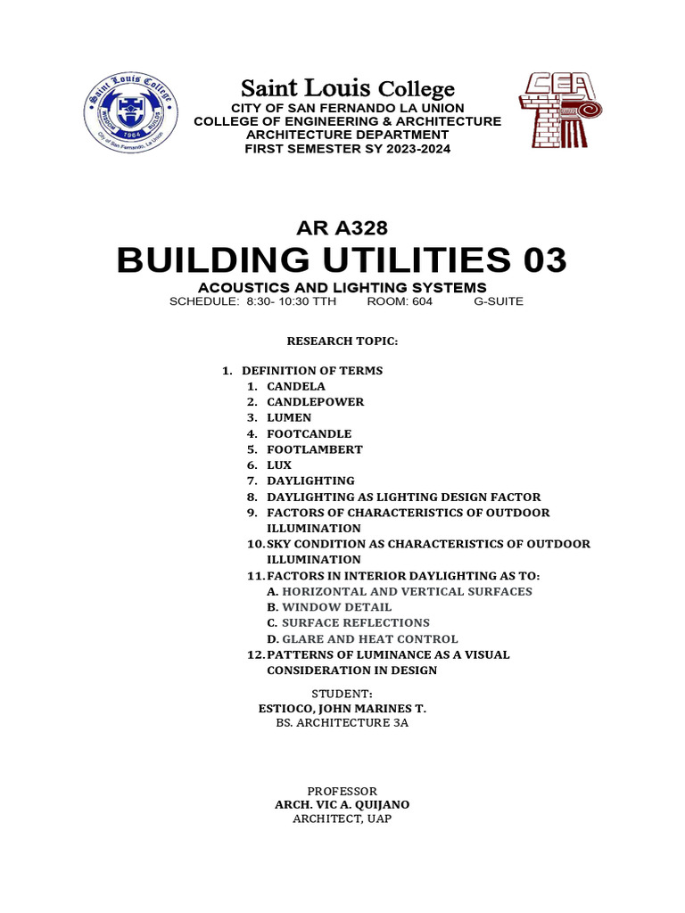 RSW - Estioco, John Marines T. | PDF | Lighting | Light