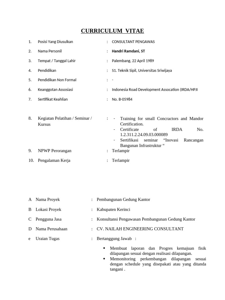 Curriculum Vitae Handri | PDF