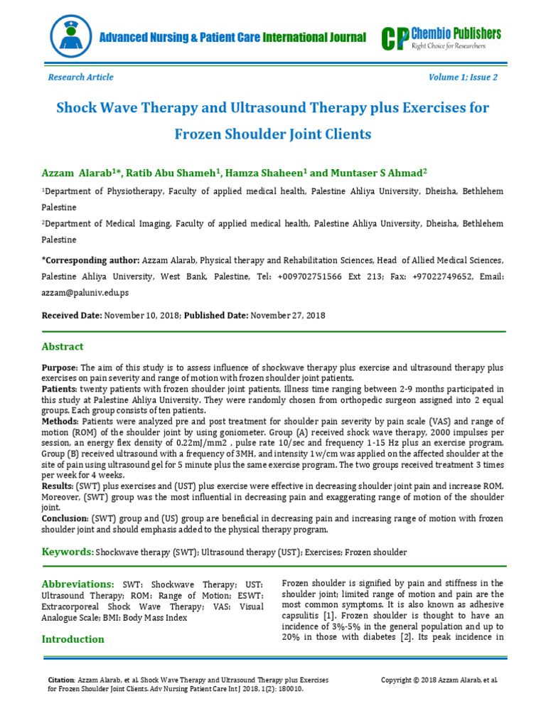 Shock Wave Therapyand Ultrasound Therapyplus Exercisesfor Frozen ...