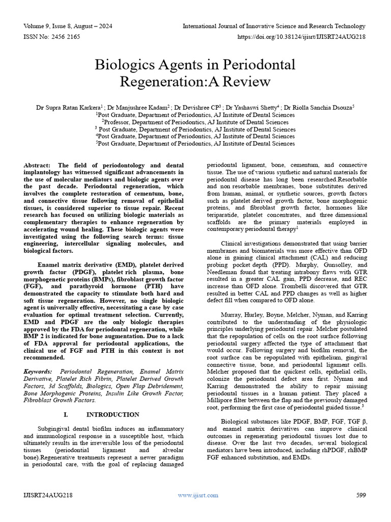 Biologics Agents in Periodontal Regeneration:A Review | PDF | Tissue ...