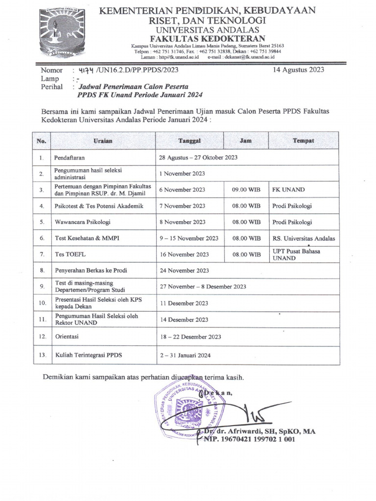 Jadwal Penerimaan PPDS Januari 2024 | PDF