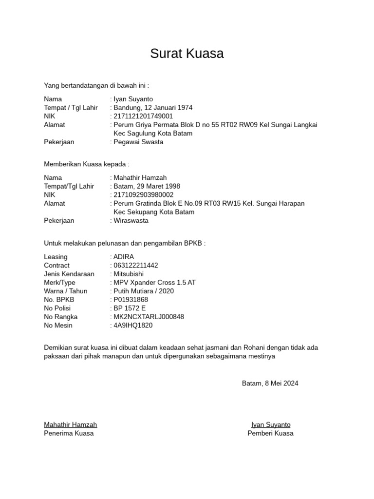 Contoh Surat Kuasa | PDF