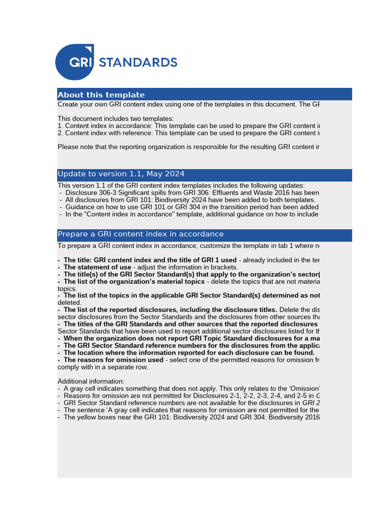 GRI Content Index Template 2021 | PDF