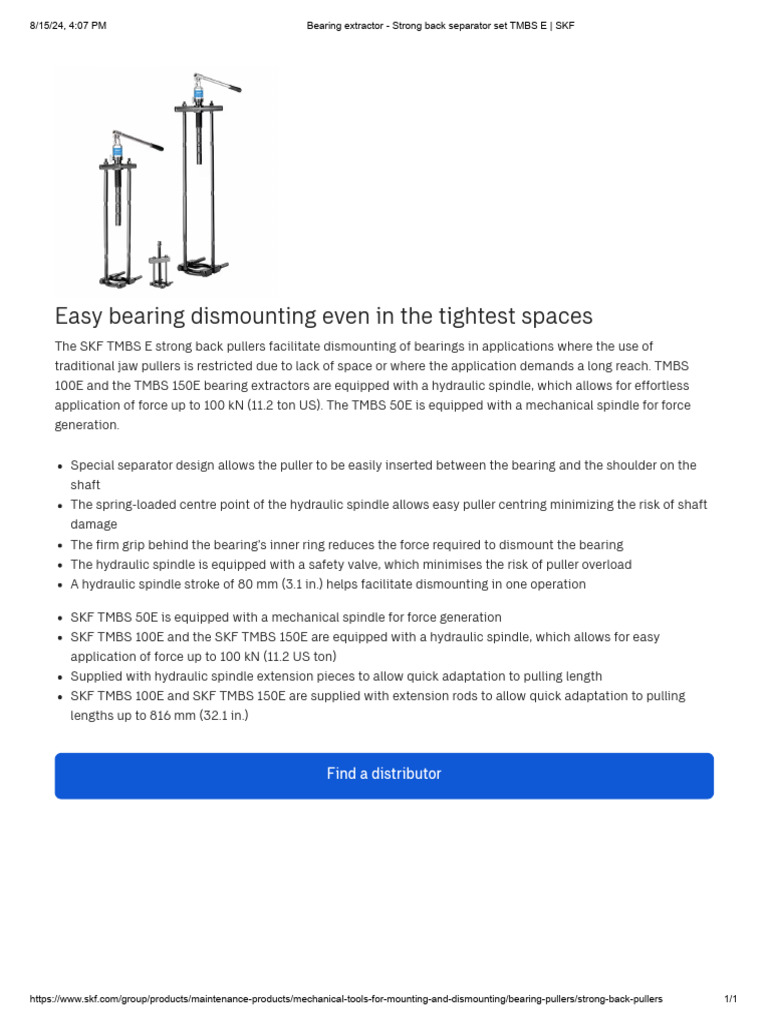 Bearing Extractor - Strong Back Separator Set TMBS E - SKF | PDF
