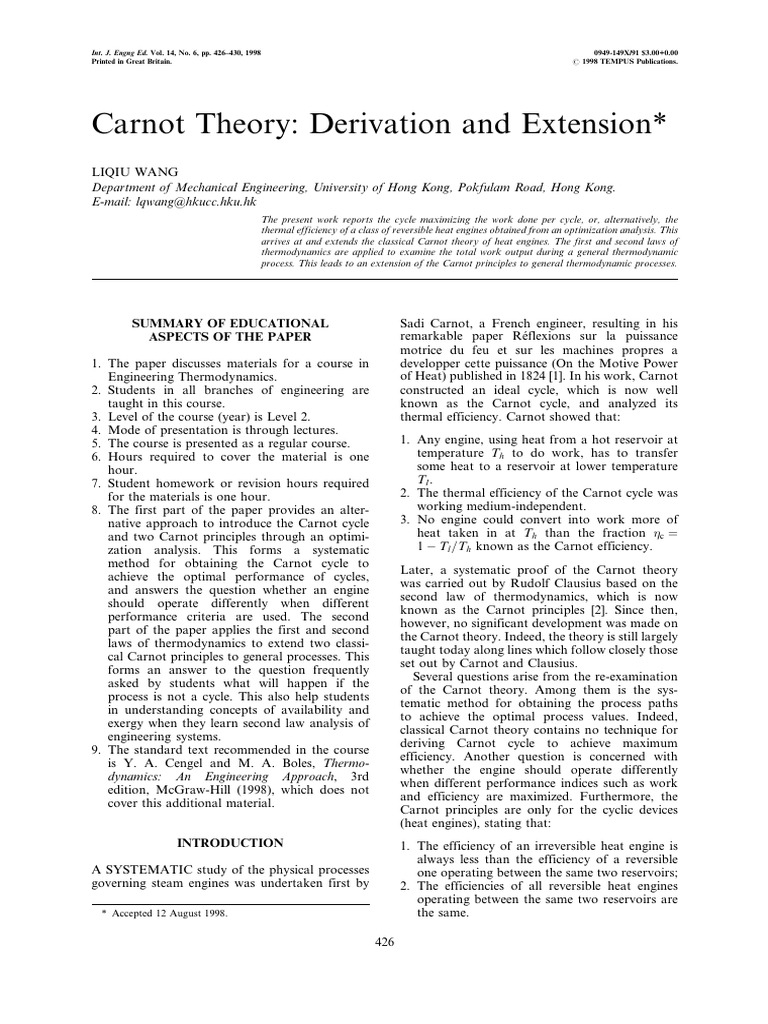 Carnot Theory - Derivation and Extension | PDF