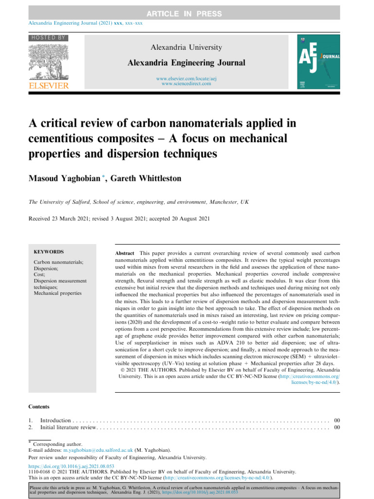A Critical Review of Carbon Nanomaterials Applied in | PDF