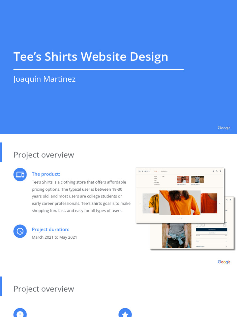 Google UX Design Certificate - Portfolio Project 2 - Tee's Shirts ...