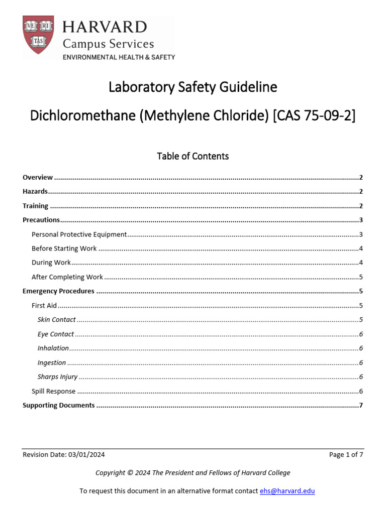 Lab Safety Guideline Dichloromethane | PDF