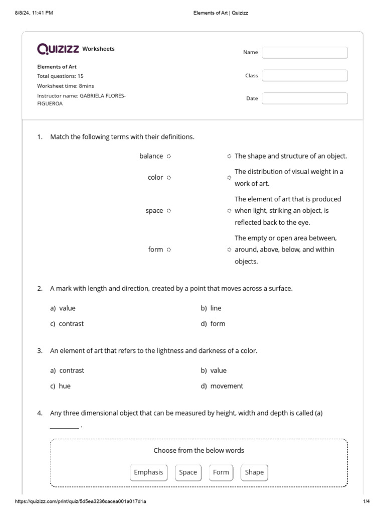 Elements of Art - Quizizz | PDF