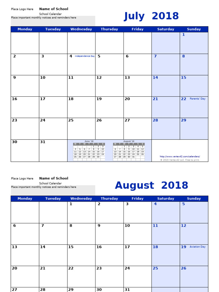 2018 2019 School Calendar Mon1st | PDF