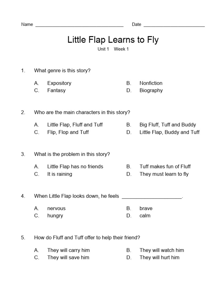 Little Flap Learns To Fly: Name - Date | PDF