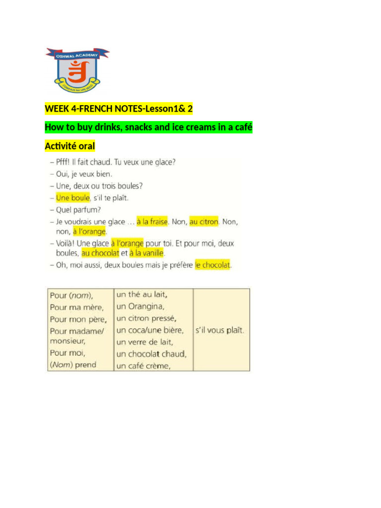 Y8 French Notes WK4-T3-2022 | PDF