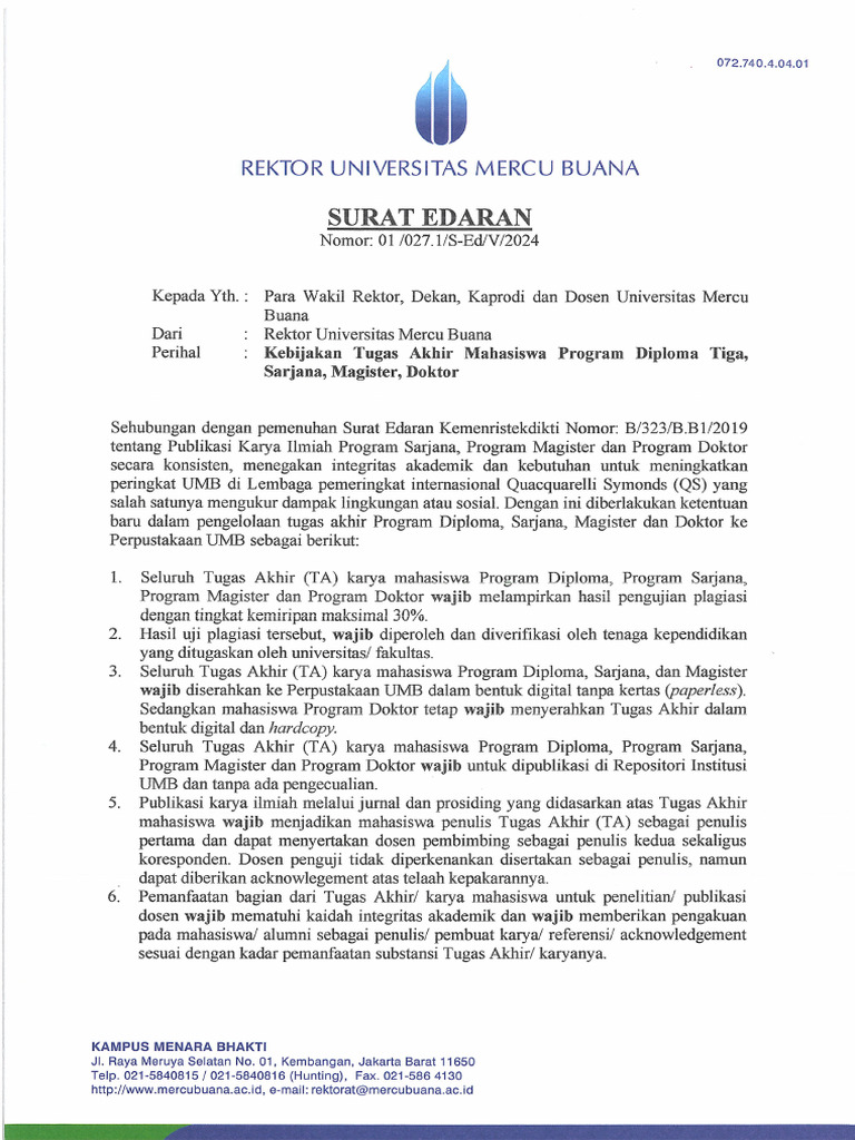 Surat Edaran Kebijakan Tugas Akhir Mahasiswa Program Diploma Tiga ... Surat Edaran Kebijakan Tugas Akhir Mahasiswa Program Diploma Tiga ...