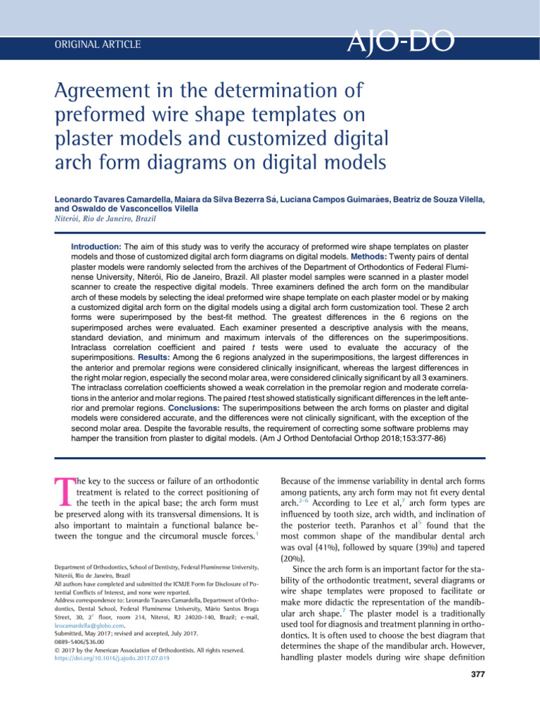 Agreement in the determination of preformed wire shape templates on ...