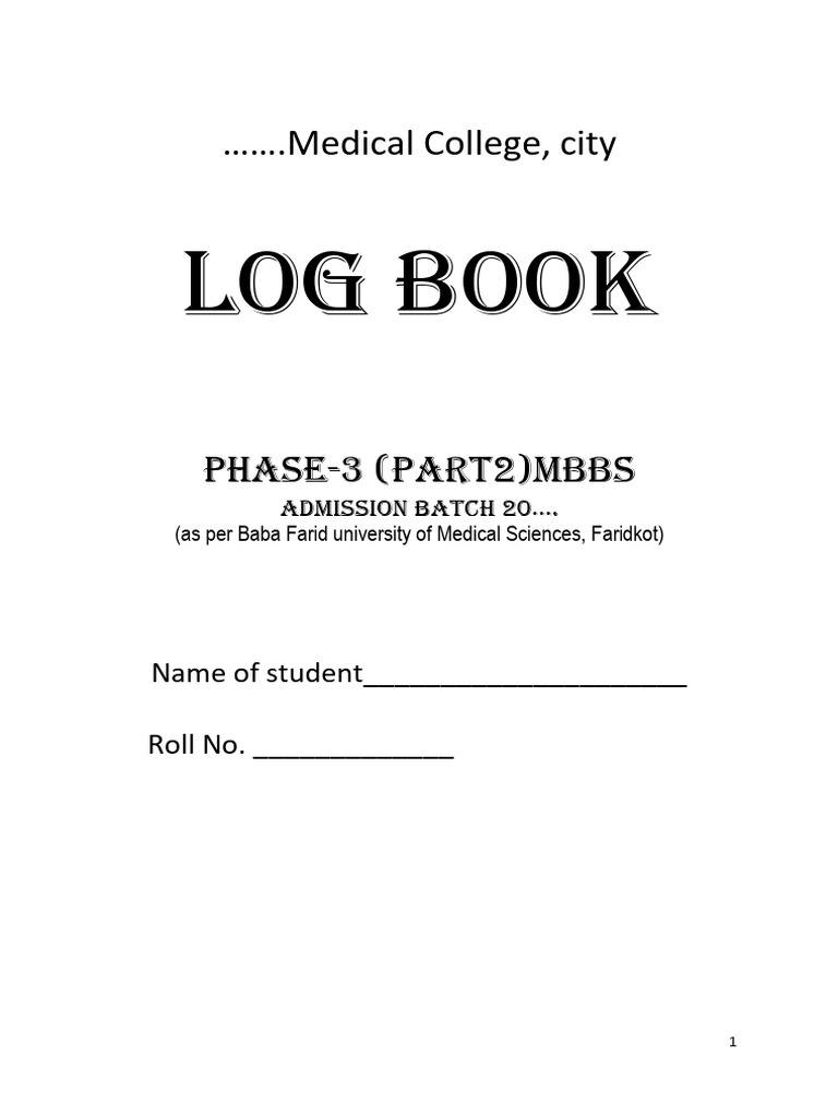 Final Log Book MBBS Phase 3 Part 2 BFUHS V1.0 Apr2023 | PDF