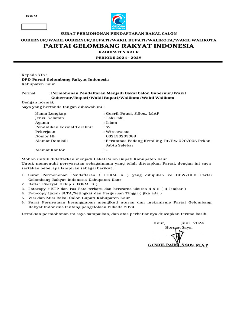Formulir Pendaftaran Cakada. 2 | PDF Formulir Pendaftaran Cakada. 2 | PDF