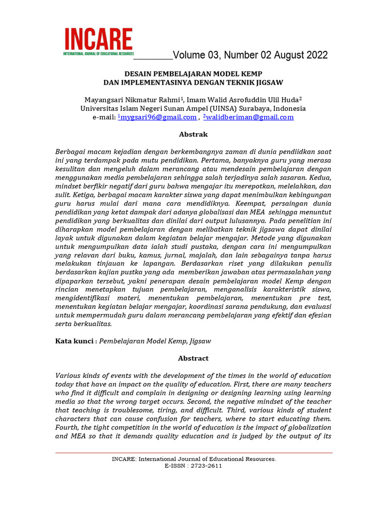 Desain Pembelajaran Model Kemp Dan Implementasinya | PDF | Seni