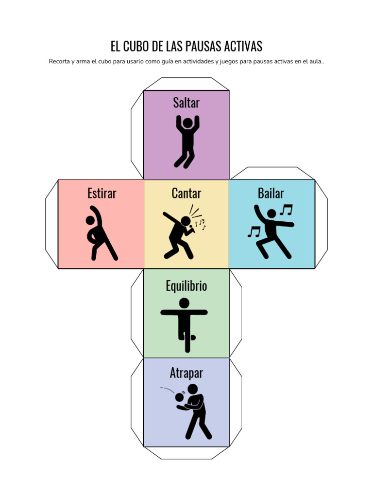 Hoja de Trabajo El Cubo de Las Pausas Activas en El Aula Colorido ...