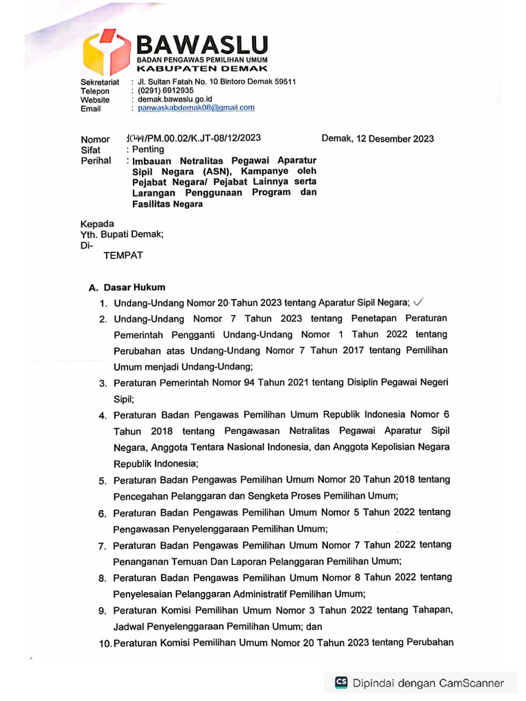 Surat Edaran Bawaslu 2023 | PDF