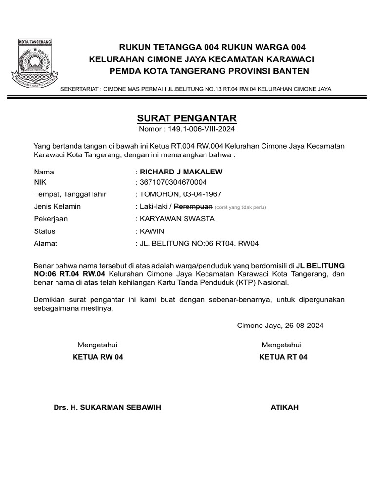 Surat Pengantar Richard | PDF