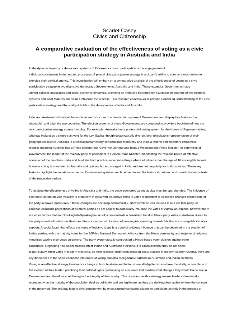 Scarlet Casey Civics and Citizenship A Comparative Evaluation of The ...