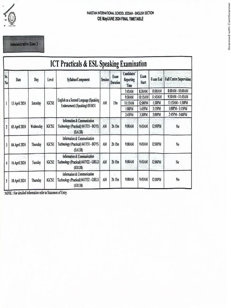 CIE Timetable | PDF