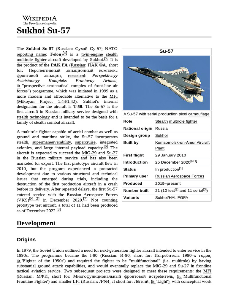 Sukhoi Su 57 | PDF