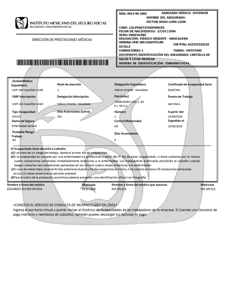 Incapacidad Imss | PDF