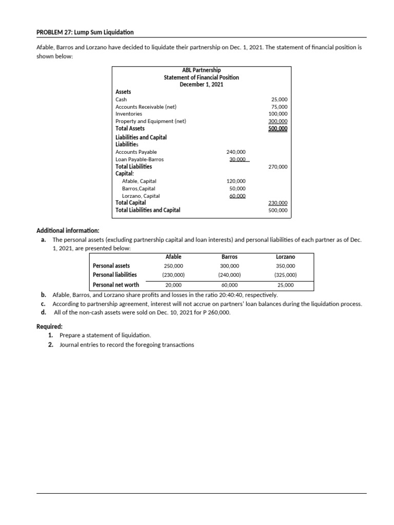 PROBLEM 27 Lump Sum Liquidation | PDF