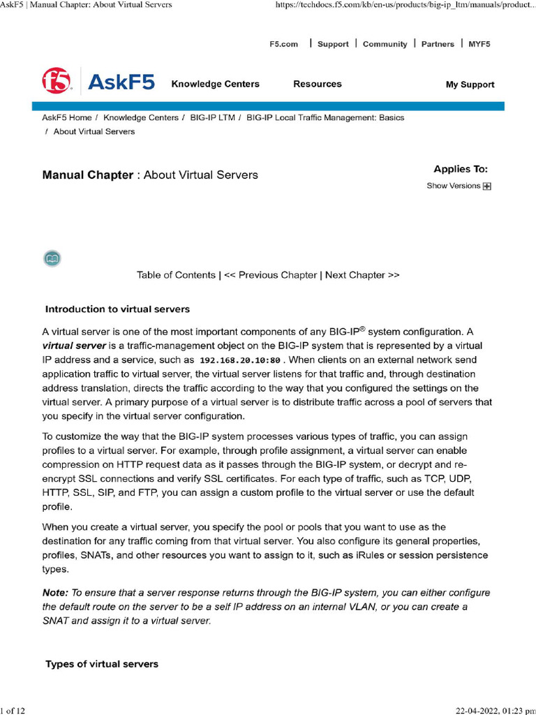 Manual Chapter: About Virtual Servers | PDF