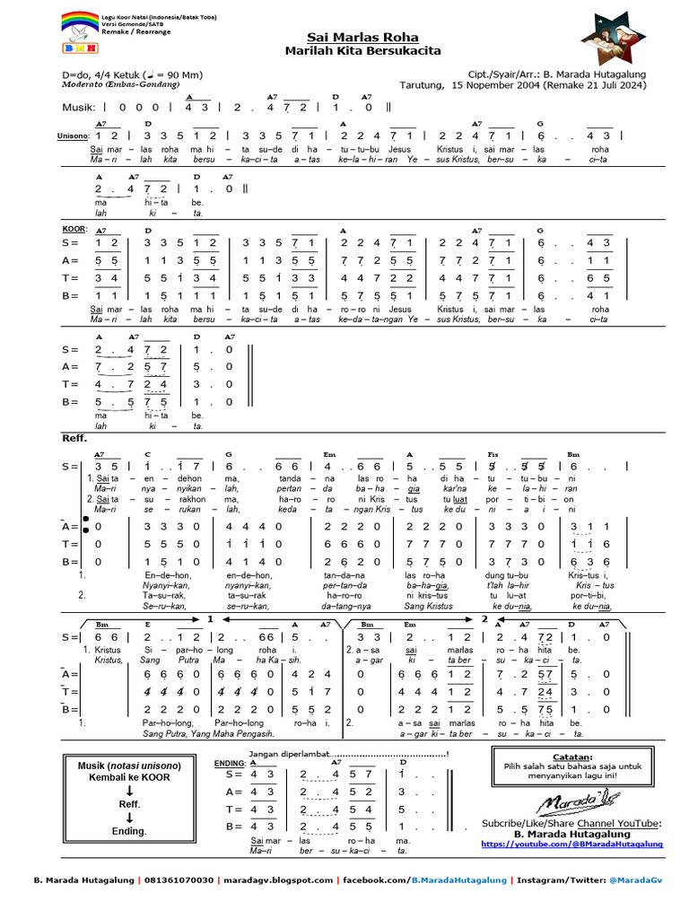 Partitur Koor Natal - Sai Marlas Roha-Marilah Kita Bersukacita | PDF